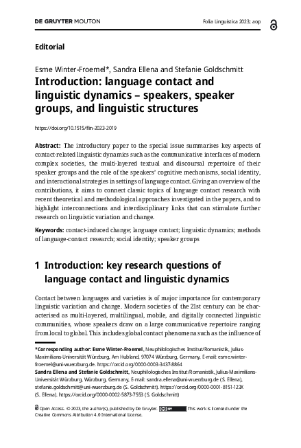 (PDF) Introduction: language contact and linguistic dynamics – speakers, speaker groups, and ...