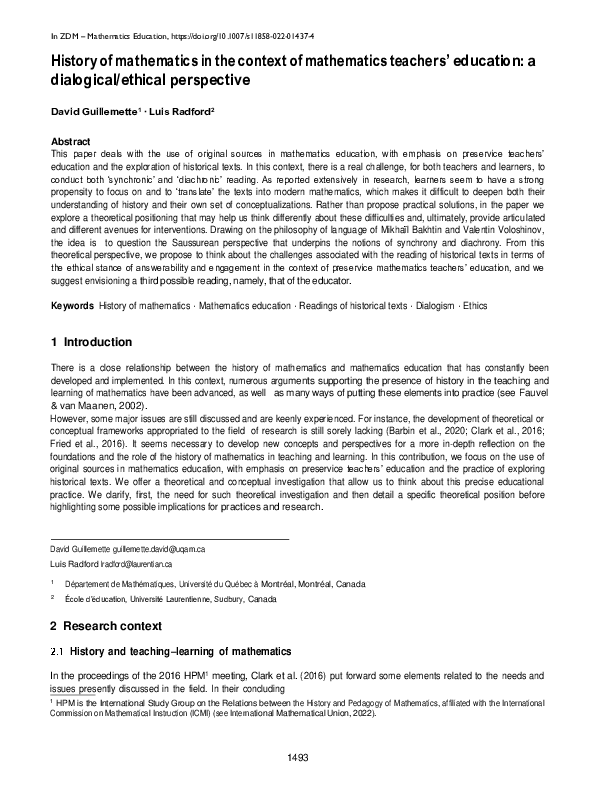 (PDF) History of mathematics in the context of mathematics teachers ...