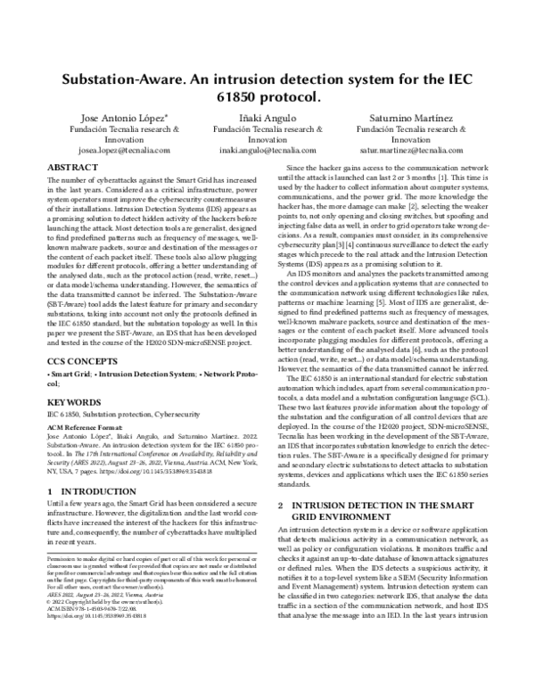 (PDF) Substation-Aware. An intrusion detection system for the IEC 61850 ...