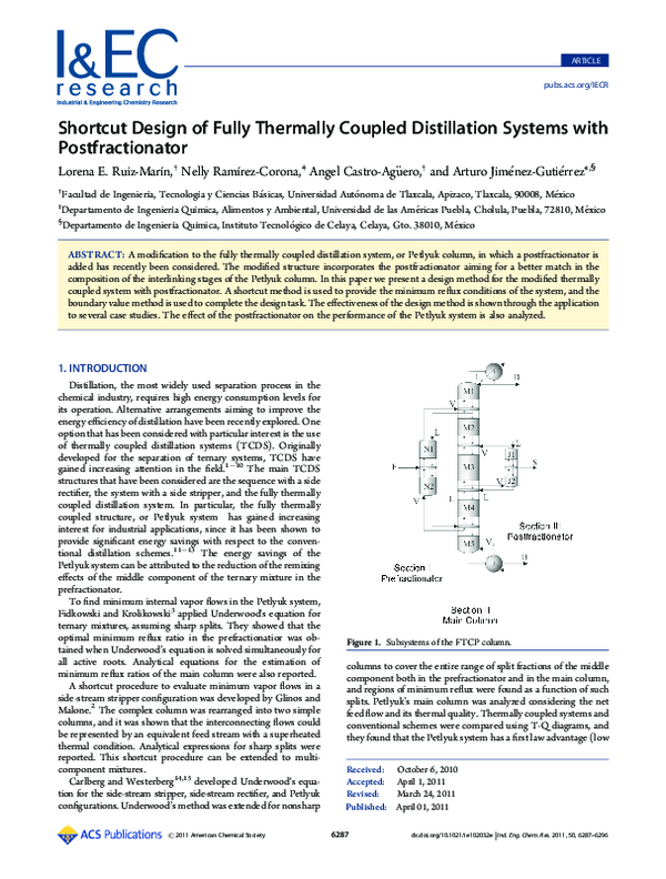 (PDF) Shortcut Design of Fully Thermally Coupled Distillation Systems with Postfractionator