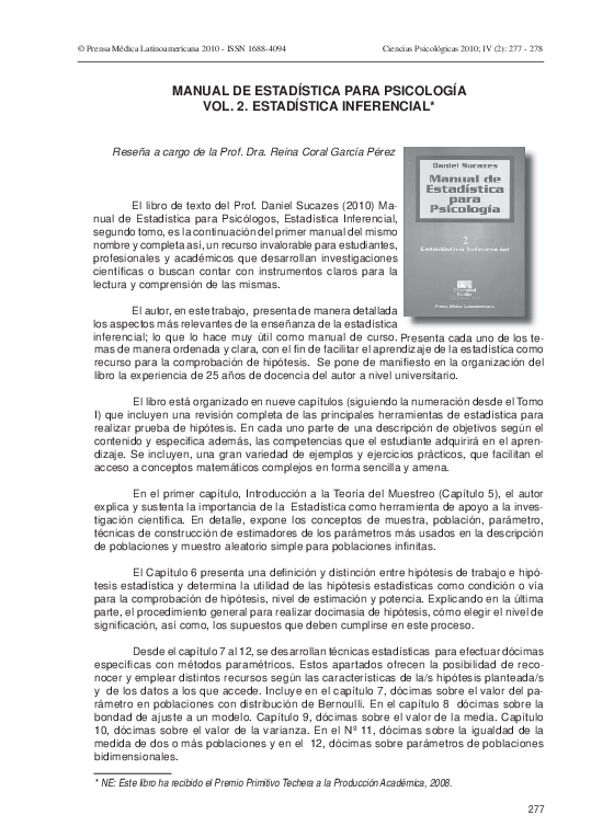 (PDF) Manual De Estadística Para Psicología Vol. 2. Estadística Inferencial