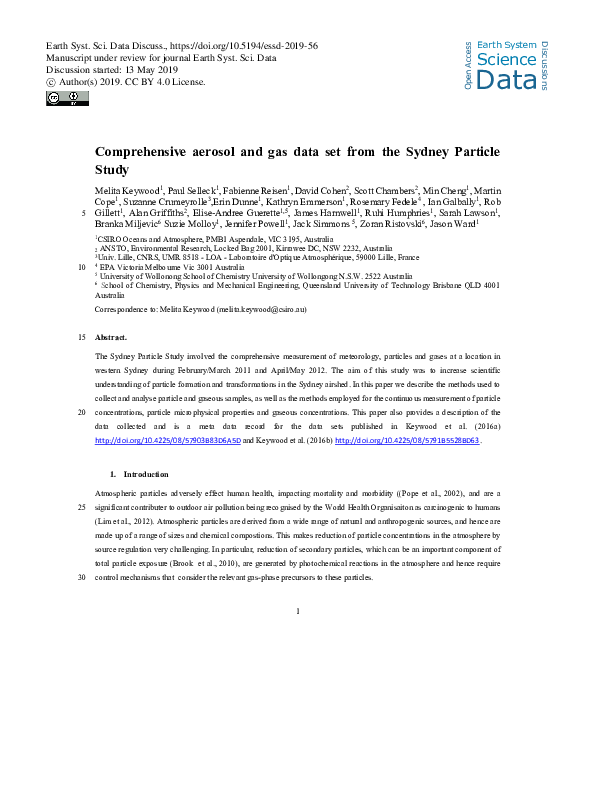 (PDF) Comprehensive aerosol and gas data set from the Sydney Particle Study