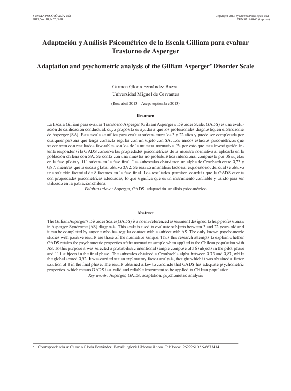 (PDF) Adaptación y Análisis Psicométrico de la Escala Gilliam para ...