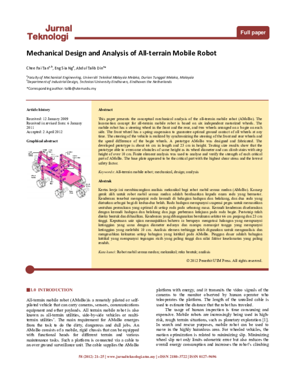 (PDF) Mechanical Design and Analysis of All-terrain Mobile Robot