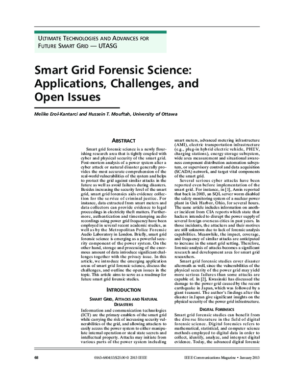 (PDF) Smart grid forensic science: applications, challenges, and open issues