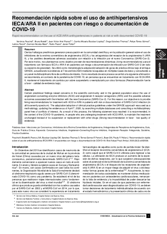 (PDF) Recomendación rápida sobre el uso de antihipertensivos IECA/ARA ...