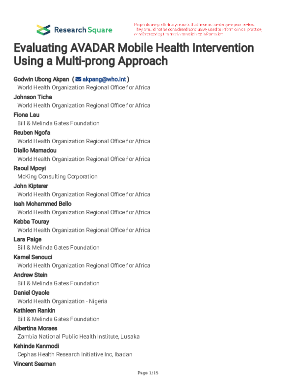 (PDF) Evaluating AVADAR Mobile Health Intervention Using a Multi-prong ...