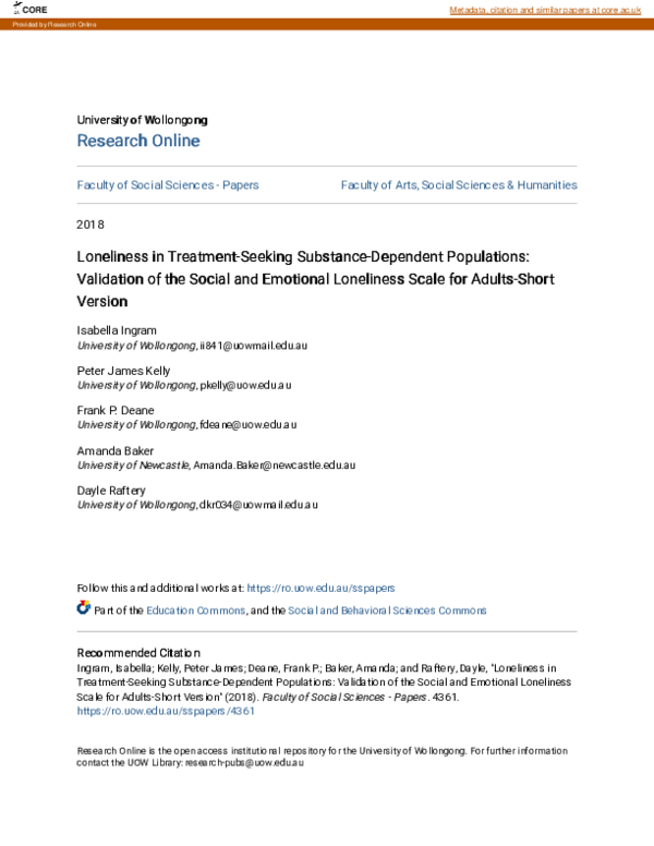 (PDF) Loneliness in Treatment-Seeking Substance-Dependent Populations ...