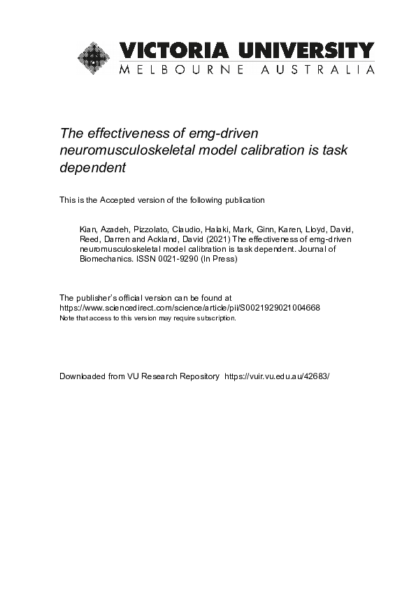 (PDF) The effectiveness of EMG-driven neuromusculoskeletal model calibration is task dependent