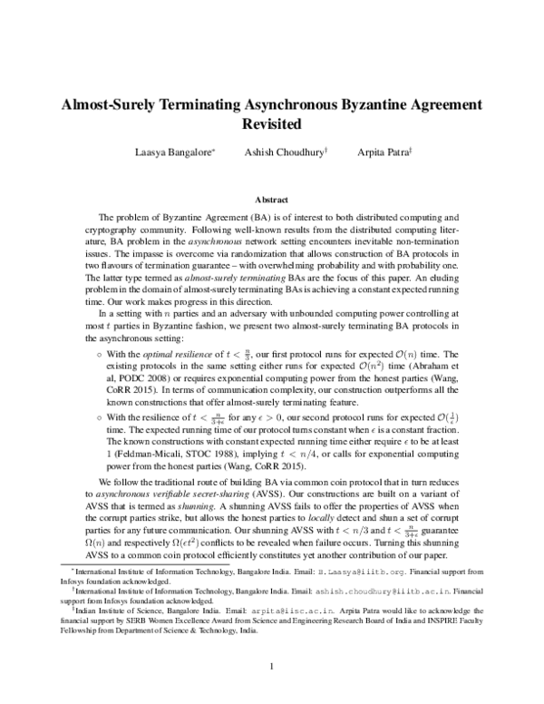 (PDF) Almost-Surely Terminating Asynchronous Byzantine Agreement Revisited