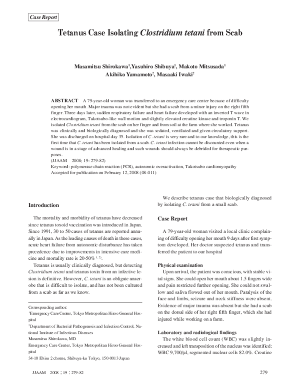 (PDF) Tetanus Case Isolating Clostridium tetani from Scab