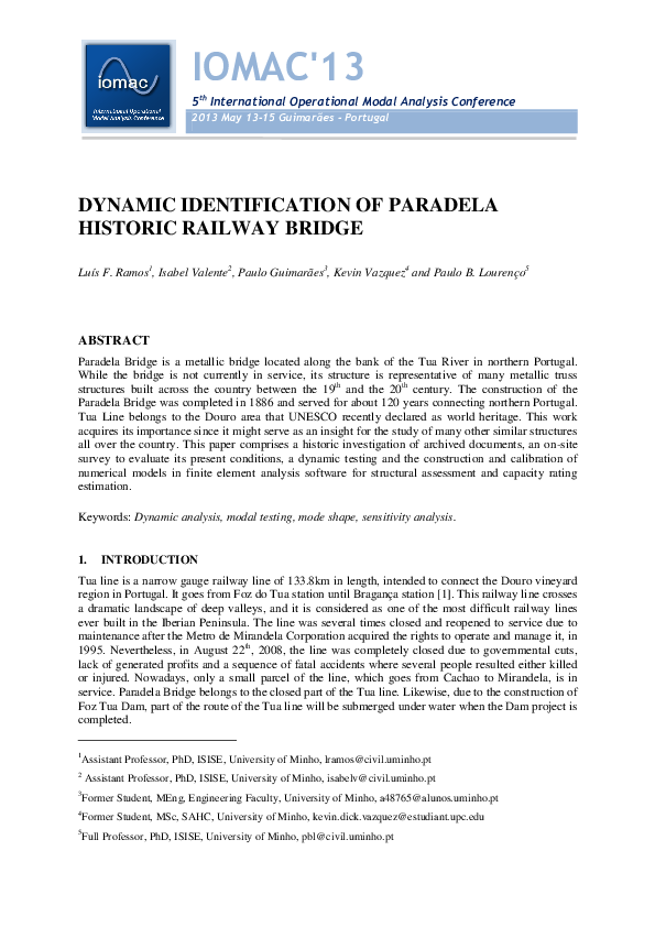 (PDF) Dynamic identification of paradela historic railway bridge