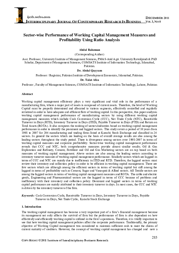 (PDF) Sector-wise performance of working capital management measures ...