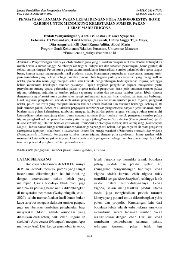 (PDF) Pengayaan Tanaman Pakan Lebah Dengan Pola Agroforestry Home ...