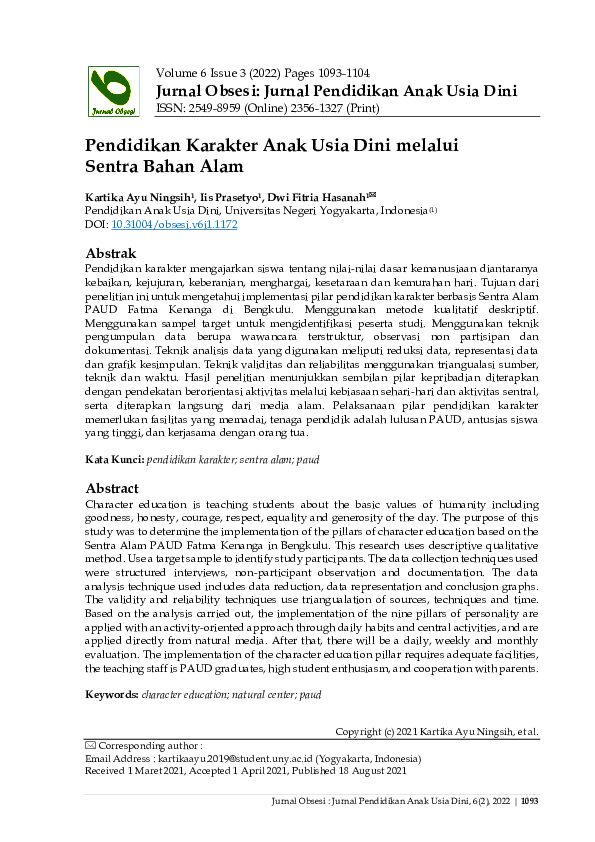 (PDF) Pendidikan Karakter Anak Usia Dini melalui Sentra Bahan Alam