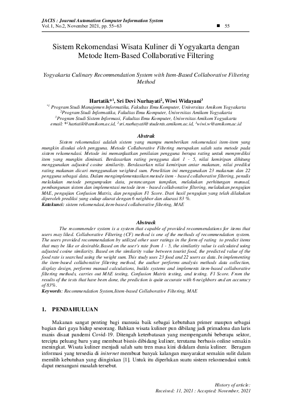 (PDF) Sistem Rekomendasi Wisata Kuliner di Yogyakarta dengan Metode ...