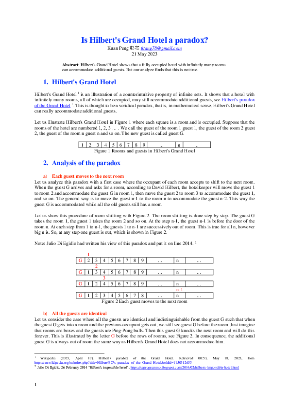 (PDF) Is Hilbert's Grand Hotel a paradox
