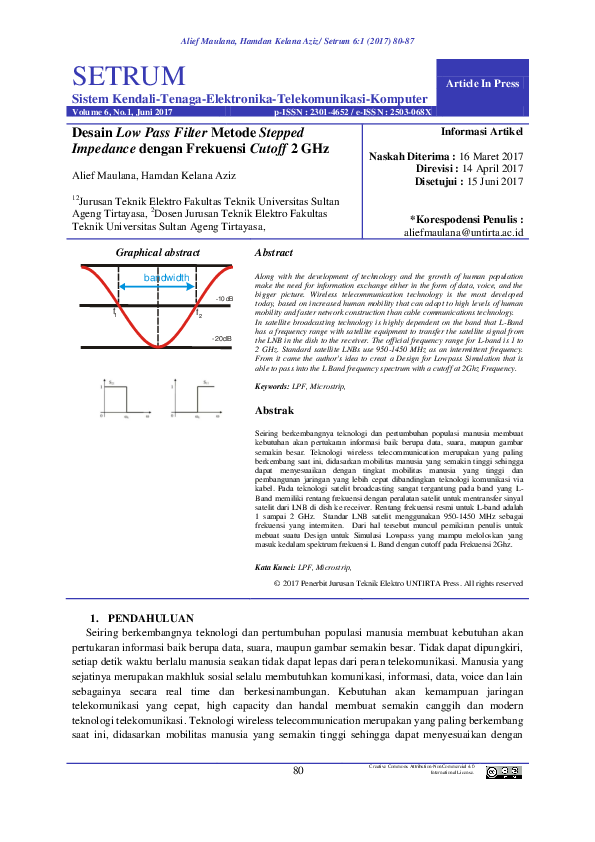 (PDF) Desain Low Pass Filter Metode Stepped Impedance dengan Frekuensi ...