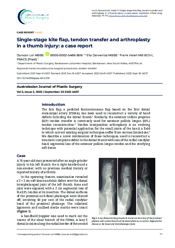 (PDF) Single-stage kite flap, tendon transfer and arthroplasty in a ...