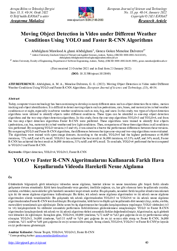 (PDF) Moving Object Detection in Video with Algorithms YOLO and Faster R-CNN in Different Conditions