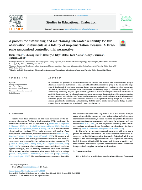 (PDF) A process for establishing and maintaining inter-rater ...