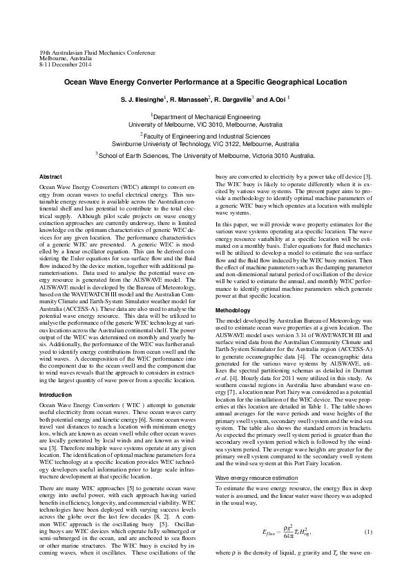 (PDF) Ocean Wave Energy Converter Performance at a Specific ...