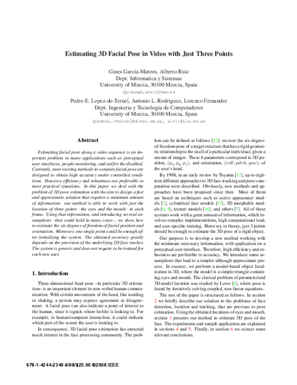 (PDF) Estimating 3D facial pose in video with just three points