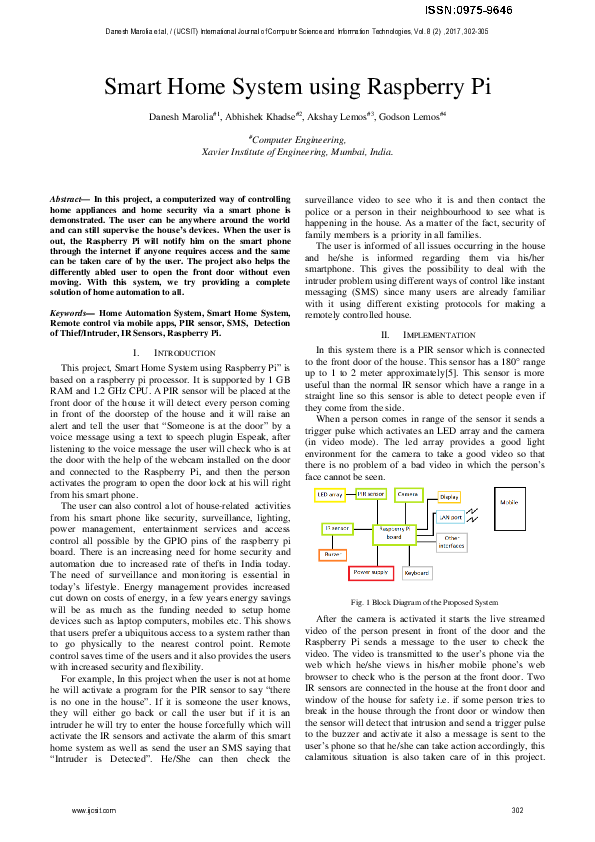 (PDF) Smart Home System using Raspberry Pi