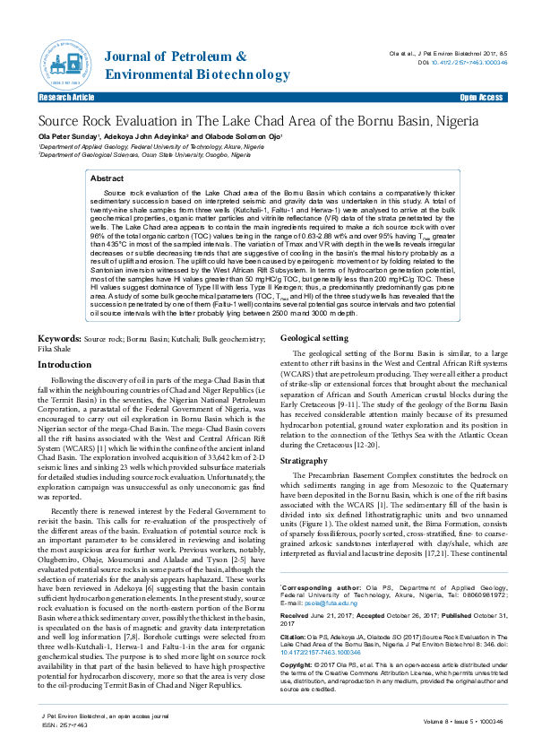 (PDF) Source Rock Evaluation in The Lake Chad Area of the Bornu Basin ...