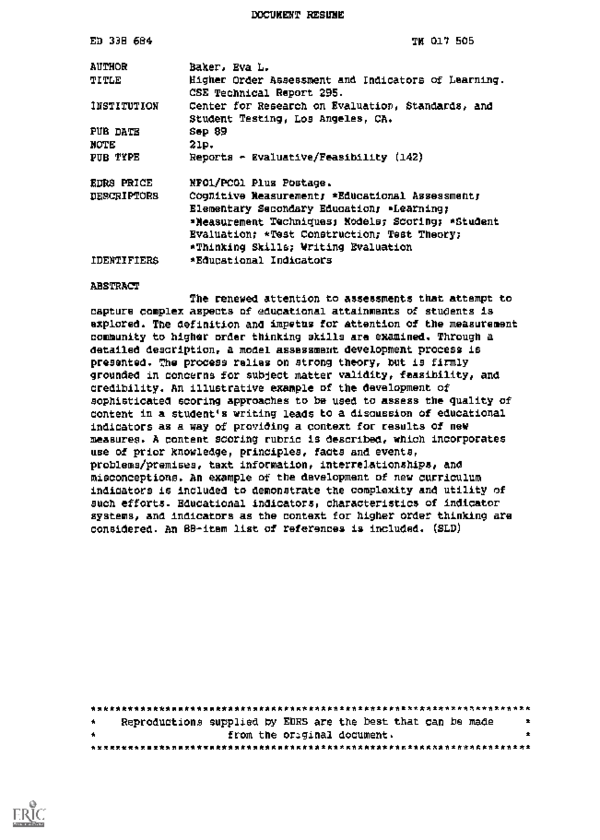 (PDF) Higher Order Assessment and Indicators of Learning