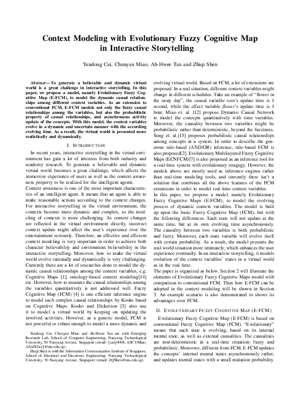 Pdf Context Modeling With Evolutionary Fuzzy Cognitive Map In Interactive Storytelling Lane