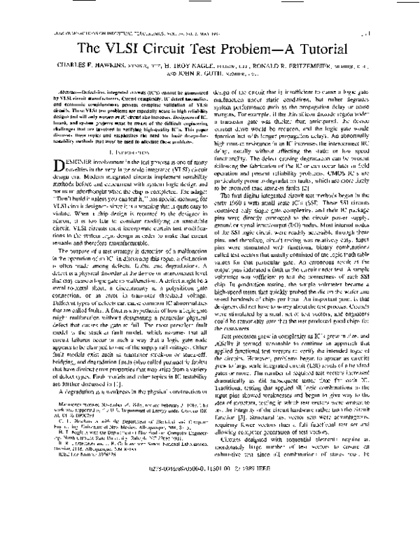 Pdf The Vlsi Circuit Test Problem A Tutorial