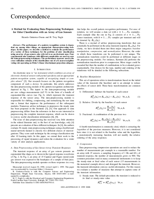 Pdf A Method For Evaluating Data Preprocessing Techniques For Odour Classification With An