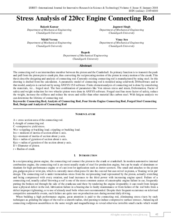 (PDF) Stress Analysis of 220cc Engine Connecting Rod