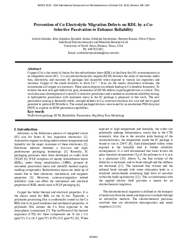 (PDF) Prevention of Cu Electrolytic Migration Defects on RDL by a Cu ...
