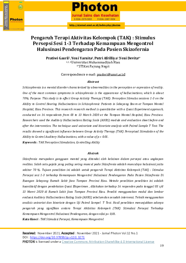 (PDF) Pengaruh Terapi Aktivitas Kelompok (TAK) : Stimulus Persepsi Sesi ...