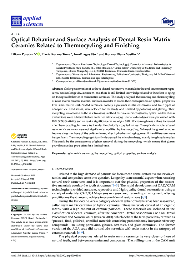 (PDF) Optical Behavior and Surface Analysis of Dental Resin Matrix ...