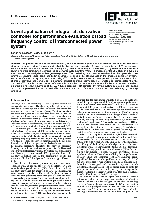 Pdf Novel Application Of Integral‐tilt‐derivative Controller For 9696