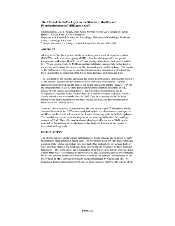 (PDF) The Effect of the Buffer Layer on the Structure, Mobility and ...