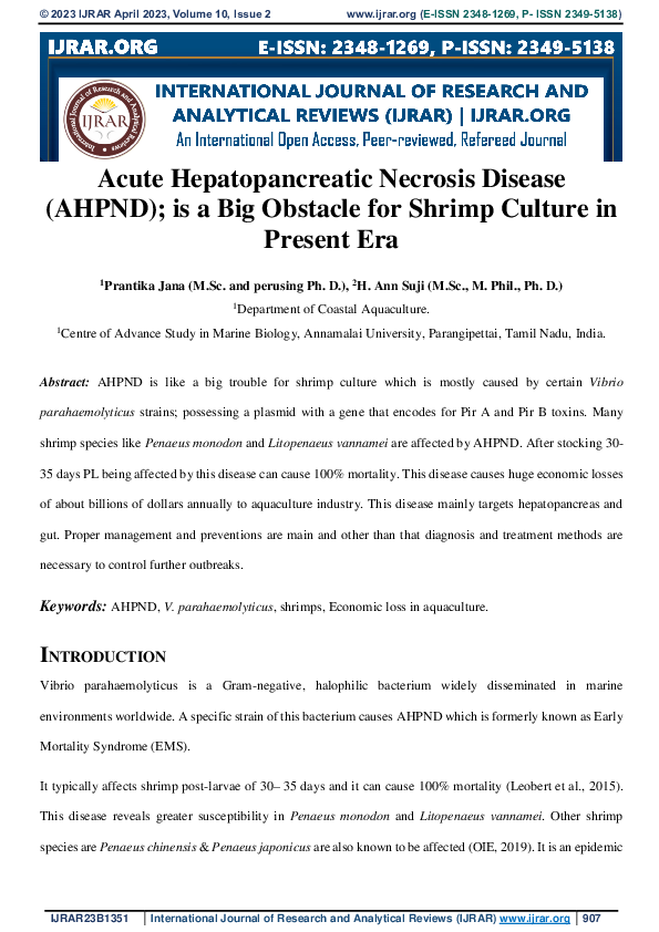 (PDF) Acute Hepatopancreatic Necrosis Disease (AHPND); is a Big ...