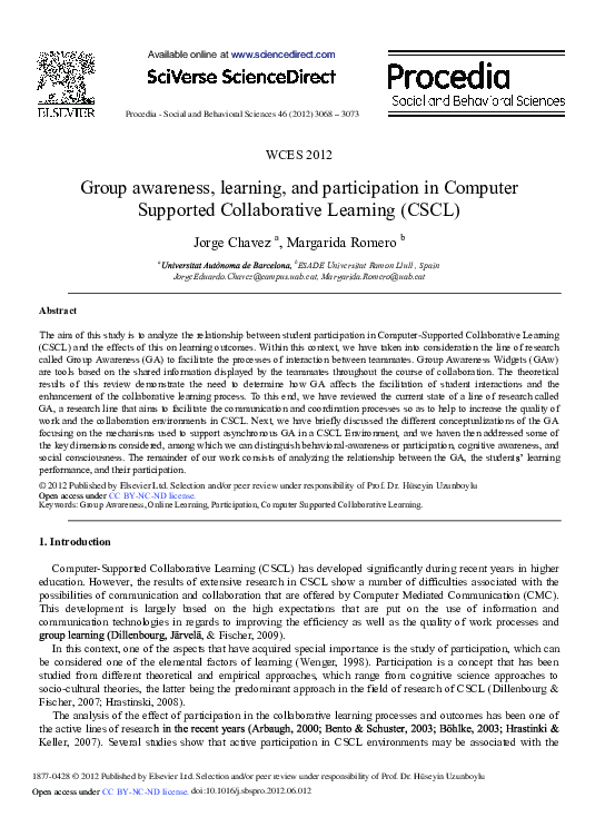 (PDF) Group Awareness, Learning, and Participation in Computer ...