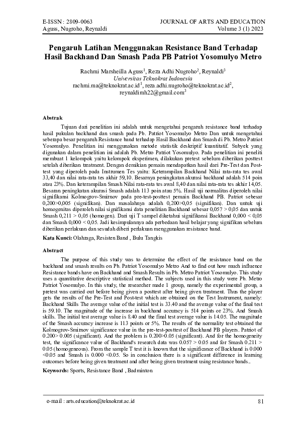 (PDF) Pengaruh Latihan Menggunakan Resistance Band Terhadap Hasil ...