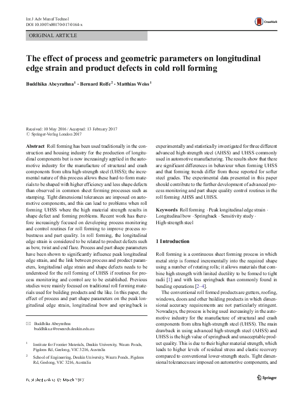(PDF) The effect of process and geometric parameters on longitudinal ...