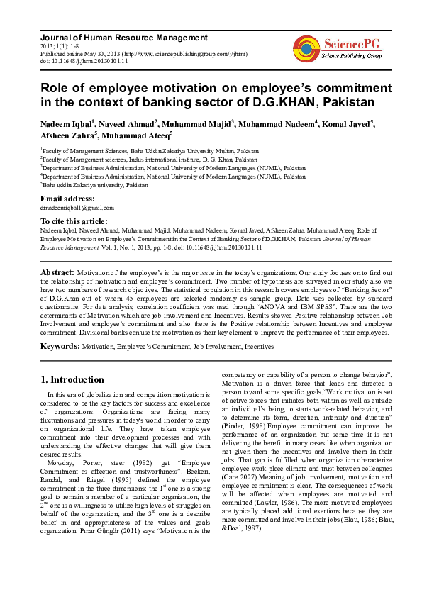 (PDF) Role of Employee Motivation on Employee′s Commitment in the ...