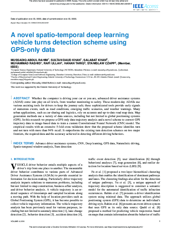 (PDF) A novel spatio-temporal deep learning vehicle turns detection scheme using GPS-only data