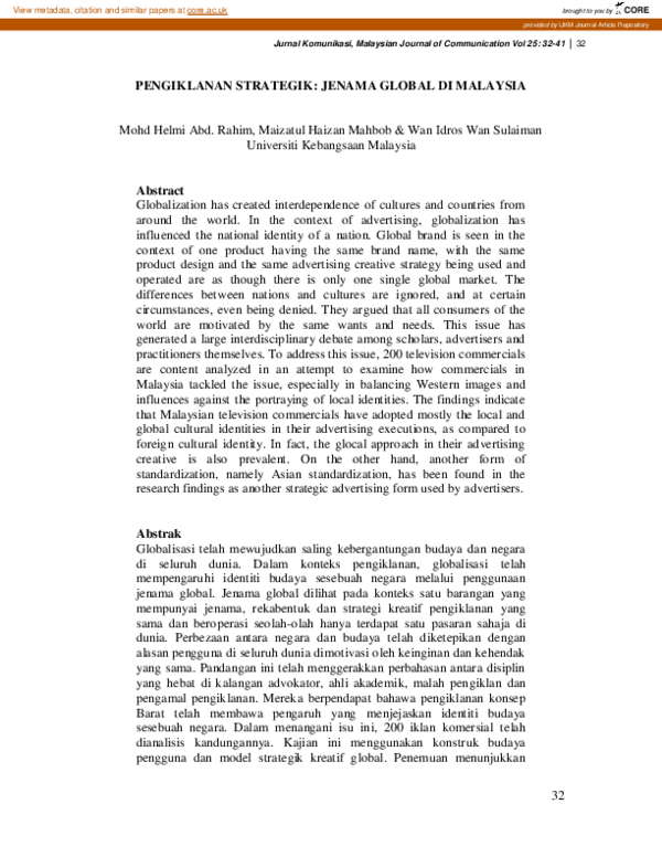 (PDF) Pengiklanan srategik: Jenama global di Malaysia