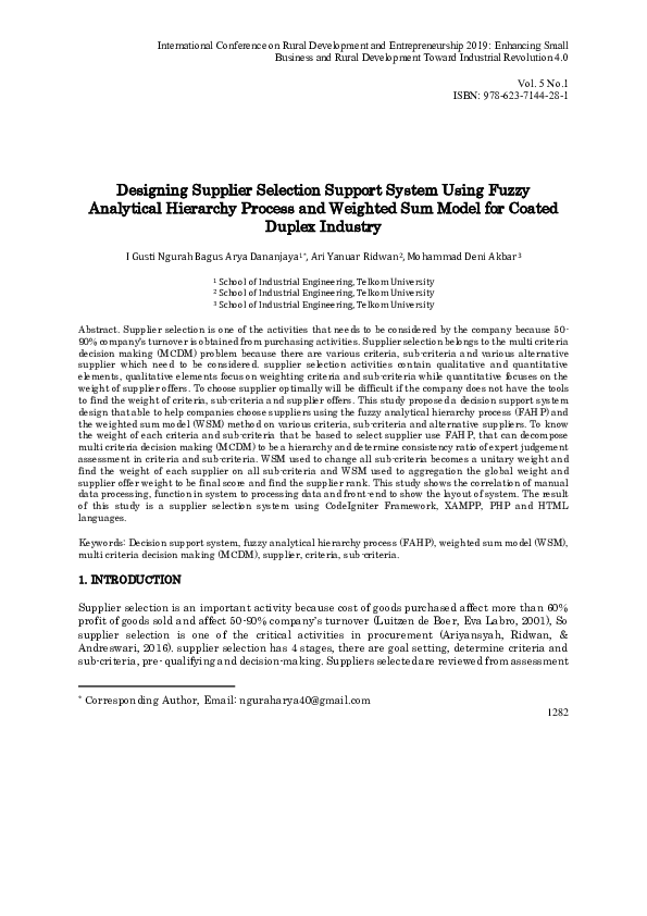 Pdf Designing Supplier Selection Support System Using Fuzzy