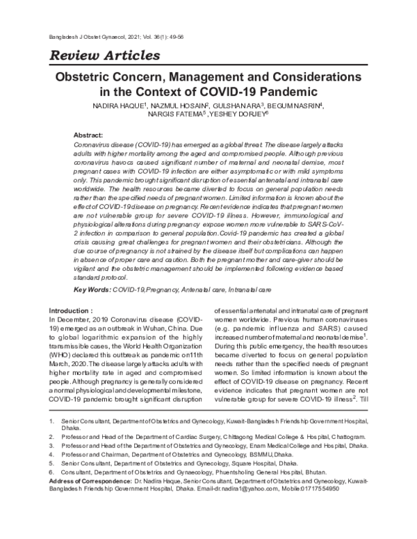 (PDF) Obstetric Concern, Management and Considerations in the Context ...