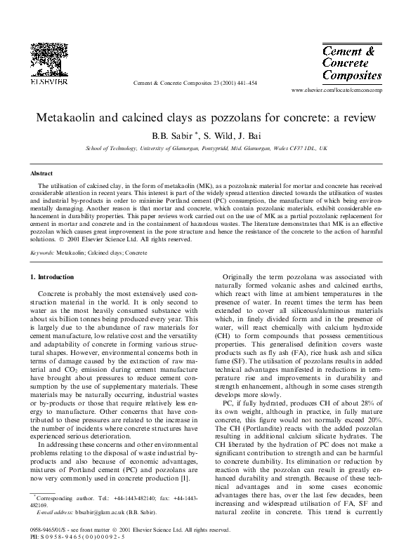 (PDF) Metakaolin and calcined clays as pozzolans for concrete: a review