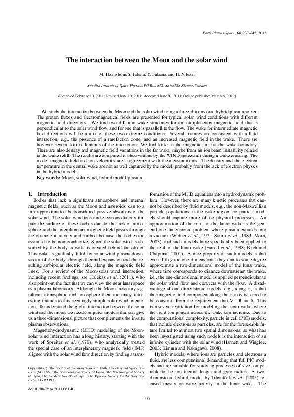 (PDF) The interaction between the Moon and the solar wind